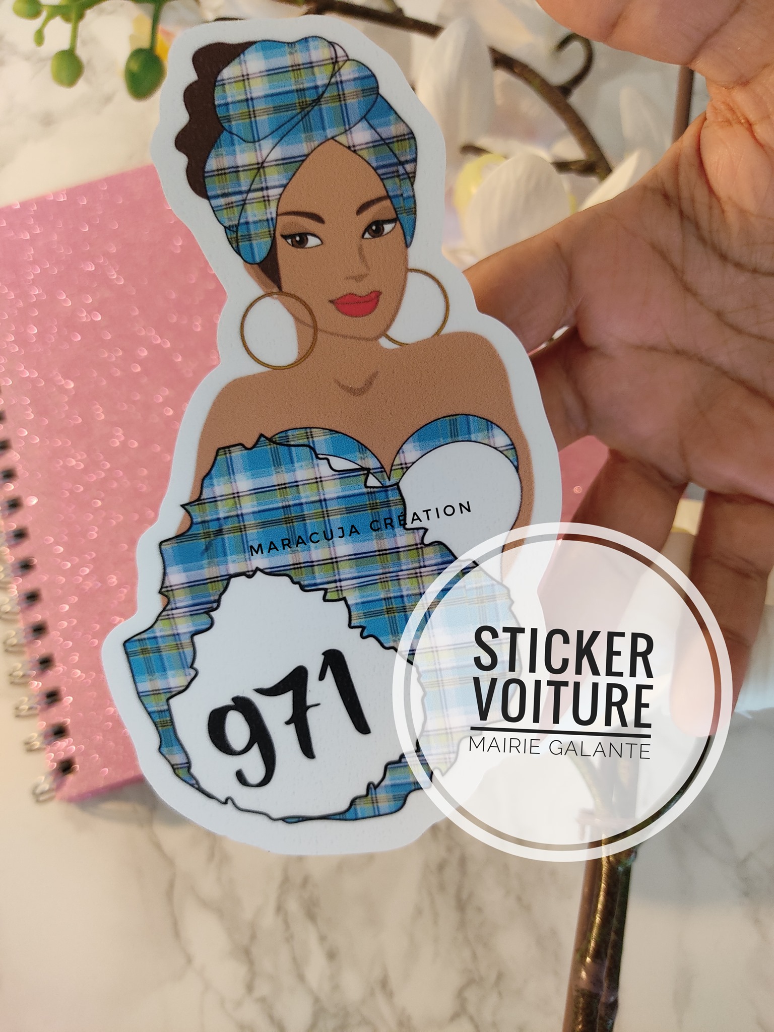Sticker voiture Fany Marie-Galante - Madras Bleu - Maracuja Création ...